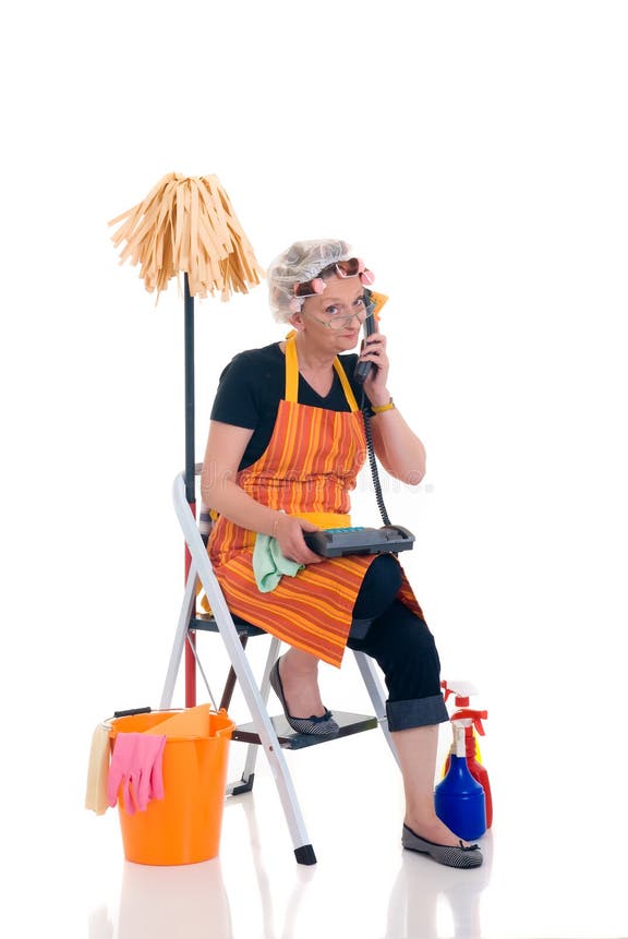 Cleaning lady on phone stock image. Image of tool, sloppy - 6091073