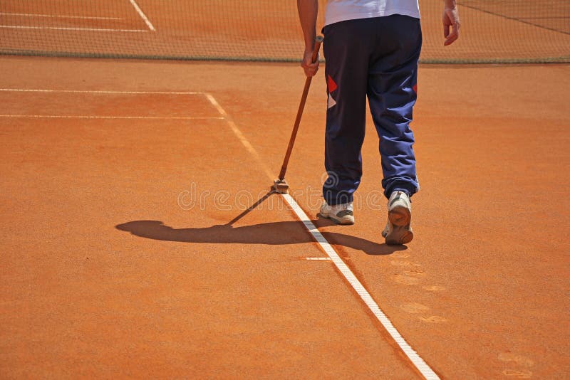 Cleaning Line on a Tennis Court Stock Image - Image of sunny, summer ...