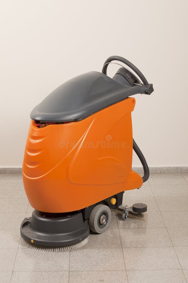 Worker Cleaning Store Floor with Machine Stock Image - Image of ...