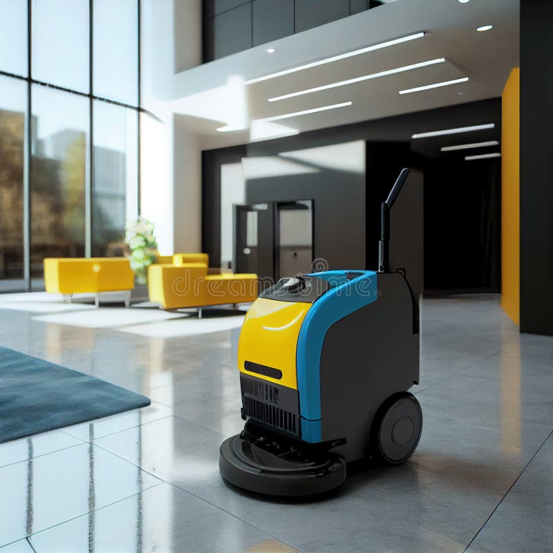 Cleaning Machine in Empty Office Lobby. Stock Illustration ...