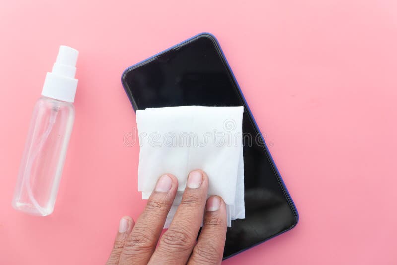 Cleaning Mobile Phone Display for Preventing Virus Stock Photo - Image ...