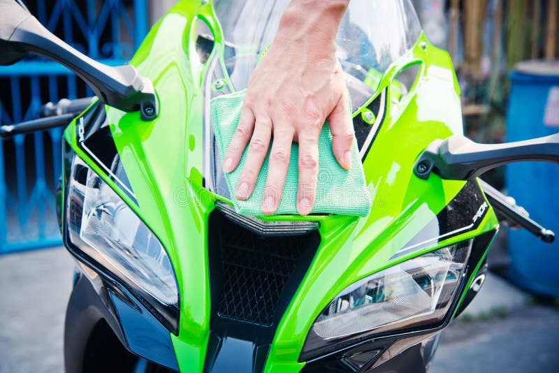 Cleaning motorcycle stock image. Image of vehicle, towel - 101775273