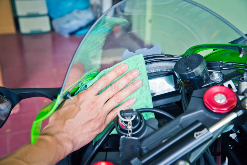 Cleaning motorcycle stock photo. Image of microfiber - 101772394