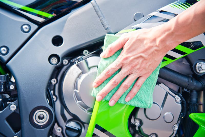 Cleaning motorcycle stock image. Image of detailing - 101774653