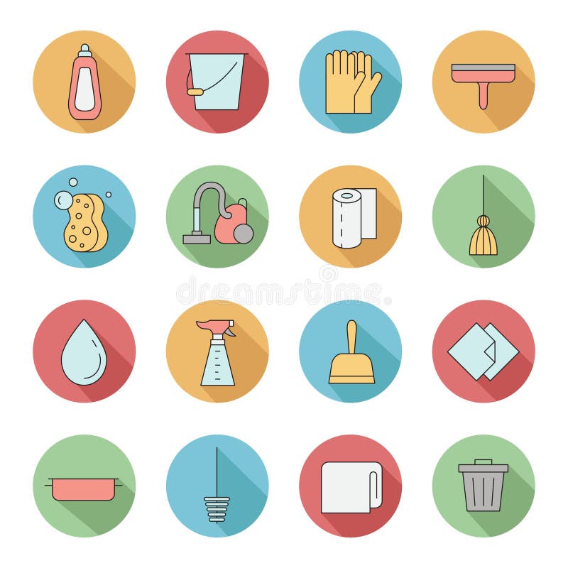 Cleaning Multicolored Outline Vector Circle Icons Set. Stock Vector ...