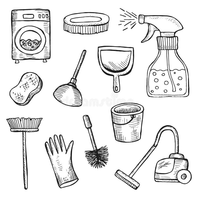 Cleaning Objects Set Vector Sketches Stock Vector - Illustration of flat, soap: 253625877