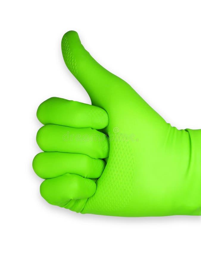 Thumbs Up Sign in Green Vinyl Glove Stock Image - Image of concepts ...