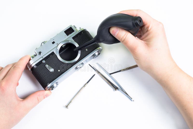 Cleaning of Old Camera Using Air Bulb Stock Image - Image of repair ...
