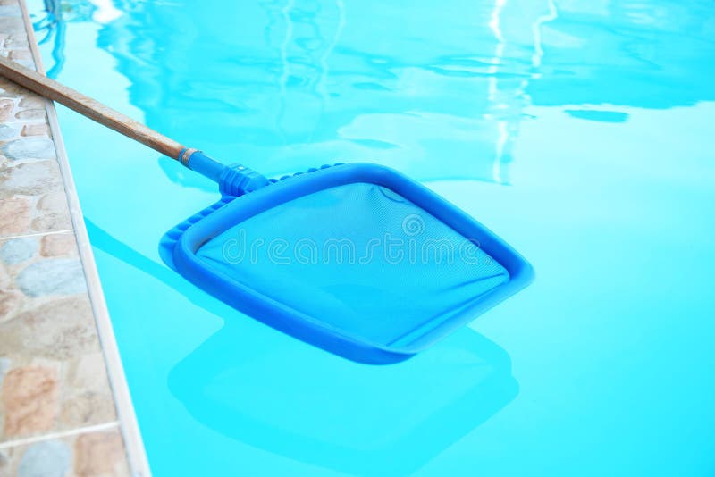 Cleaning Outdoor Pool with Scoop Net Stock Photo - Image of closeup ...