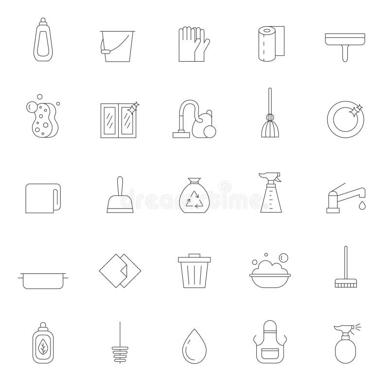 Cleaning Outline Gray Vector Icons Set. Modern Minimalistic Design ...