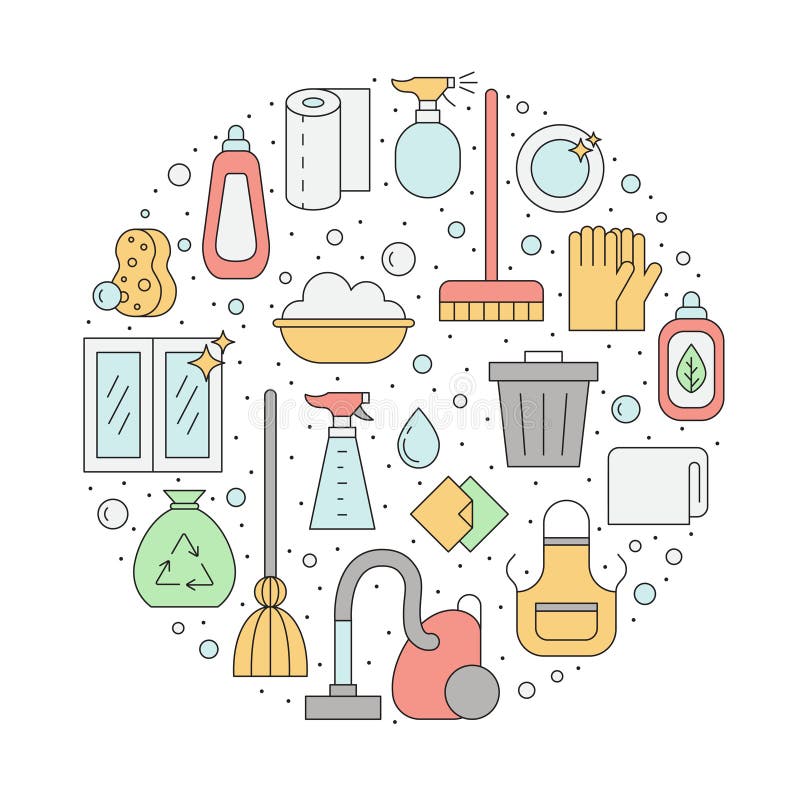 Cleaning Outline Multicolored Vector Icon Set. Stock Vector ...