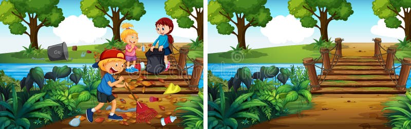 Before and after Cleaning the Park Stock Vector - Illustration of park ...
