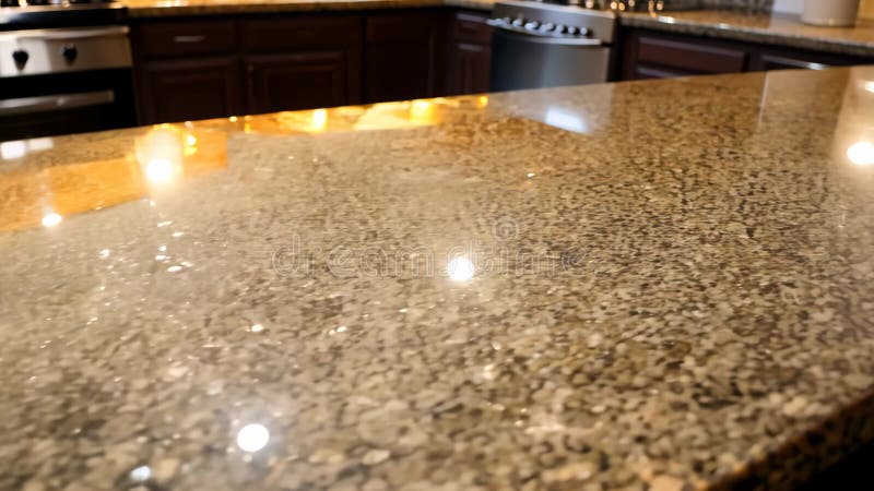 Cleaning and Polishing Granite Countertops in a Modern Kitchen Stock ...