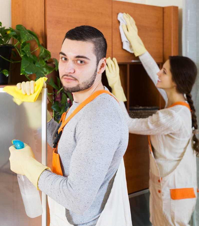 Cleaning Premises Team To Work Stock Image - Image of holding, glove ...