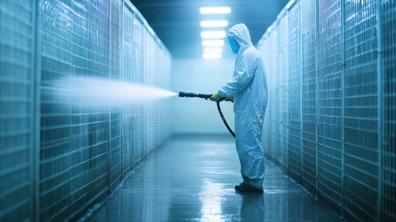 Cleaning Process Professional Worker Pressure Washing in Protective ...