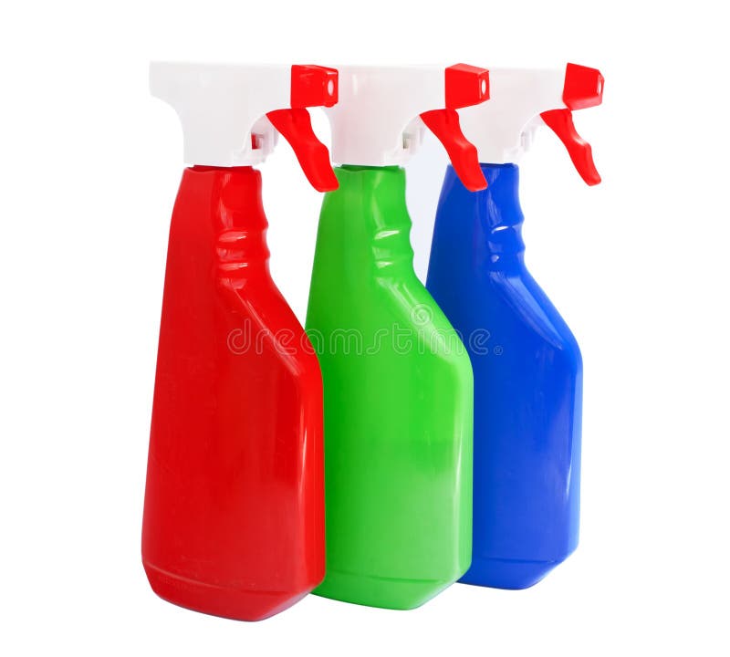 Cleaning Products Bottles Isolated on White Stock Photo - Image of ...