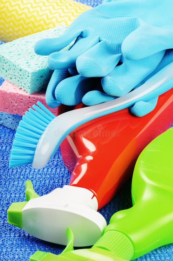 House Cleaning Products Pile on White Background Stock Image - Image of ...