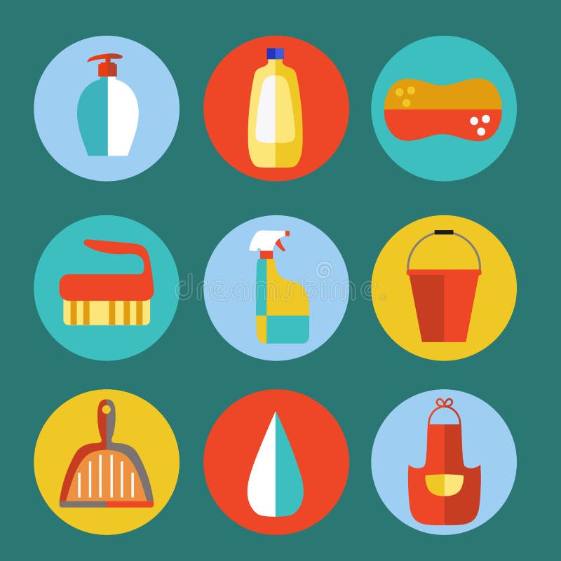 Cleaning Products Flat Icon Vector Set. Stock Vector - Illustration of ...