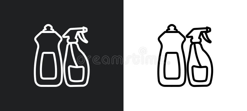 Cleaning Products Outline Icon in White and Black Colors. Cleaning ...