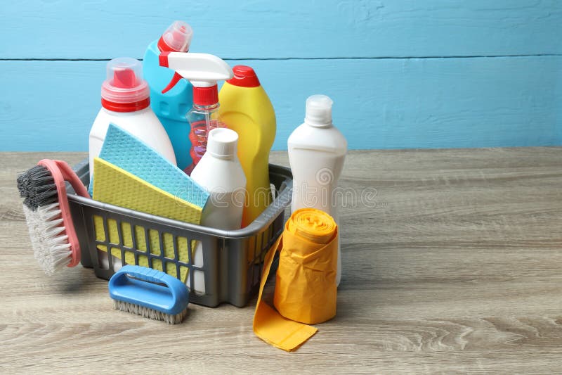 Cleaning Products on the Table Stock Photo - Image of clean, white ...