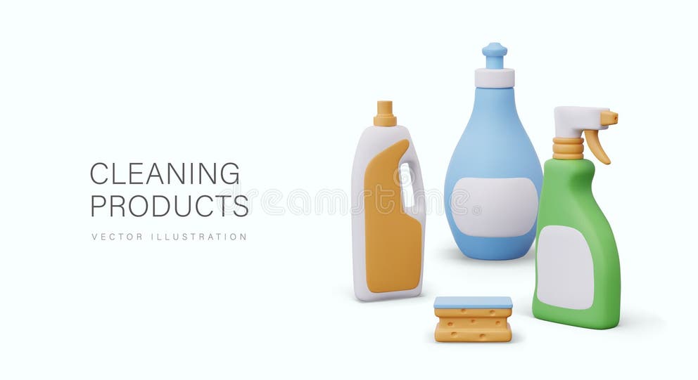 Cleaning Products. Vector Group of Elements in Realistic Cartoon Style ...