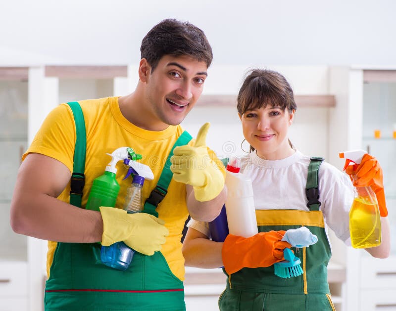 Cleaning Professional Contractors Working at House Stock Image - Image ...