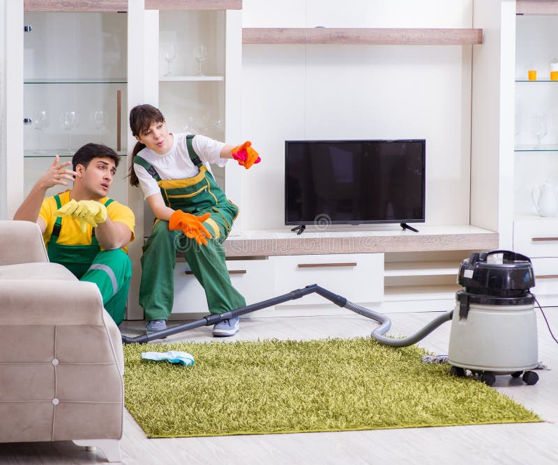 Cleaning Professional Contractors Working at House Stock Image - Image ...