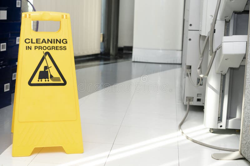 Cleaning Progress Caution Sign in Office Stock Photo - Image of symbol ...