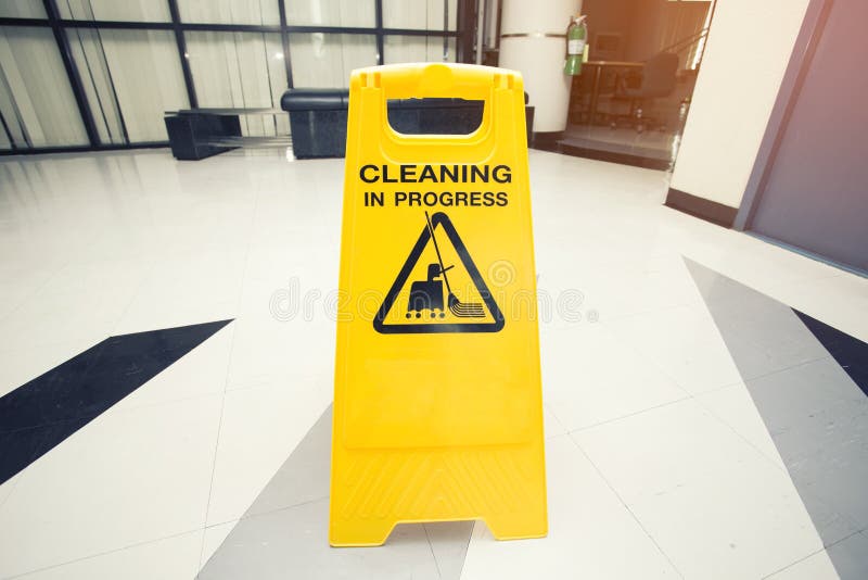 Cleaning Progress Caution Sign in Office Stock Image - Image of ...
