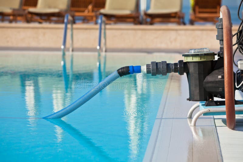 Cleaning Pump Working with a Swimming Pool Stock Photo - Image of ...