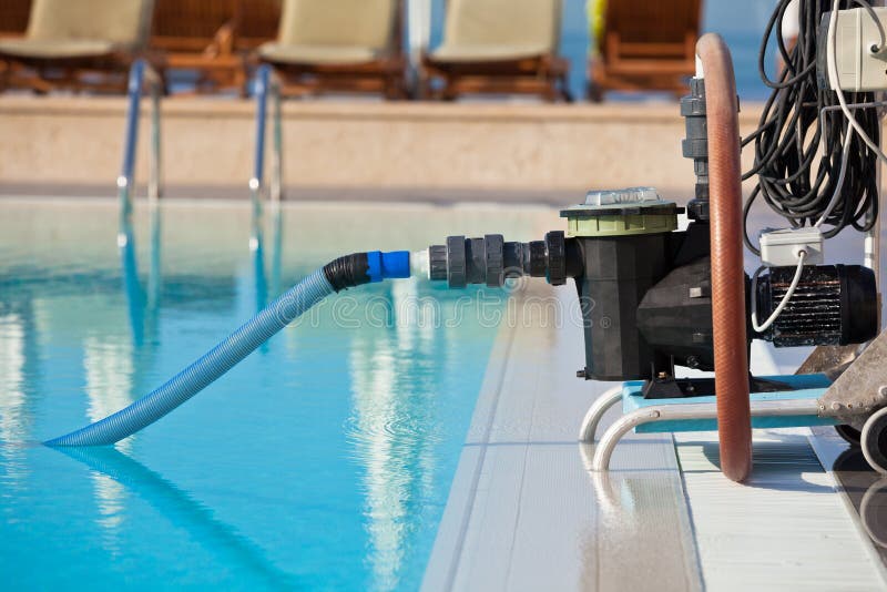 Cleaning Pump Working with a Swimming Pool Stock Image - Image of ...