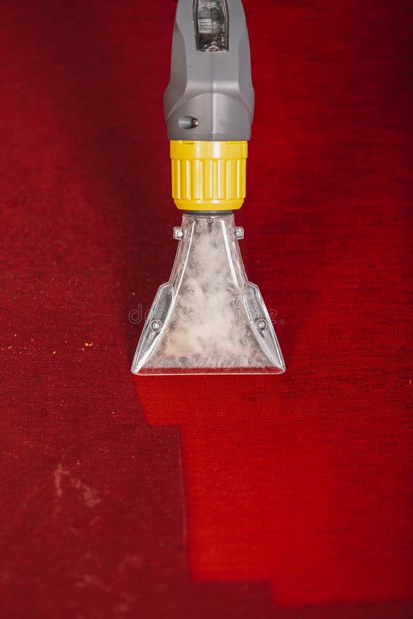 Cleaning Red Sofa with an Electrical Appliance Stock Image - Image of ...