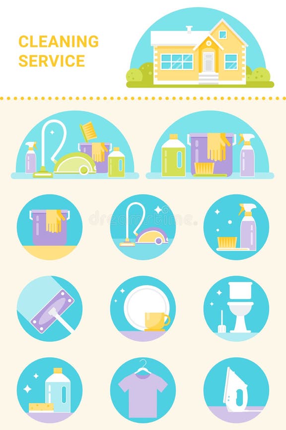 Cleaning Service, Cleaning Agents and Tools Illustrations and Icons ...