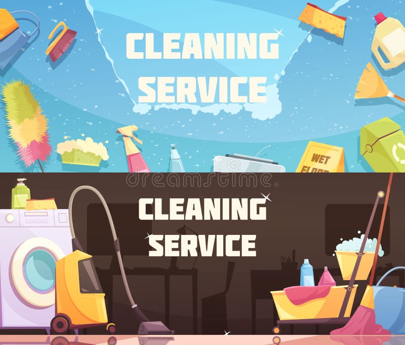 Cleaning Service Horizontal Banners Stock Vector - Illustration of ...