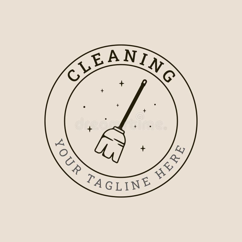 Cleaning Service Line Art Logo with Emblem, Vector Illustration ...