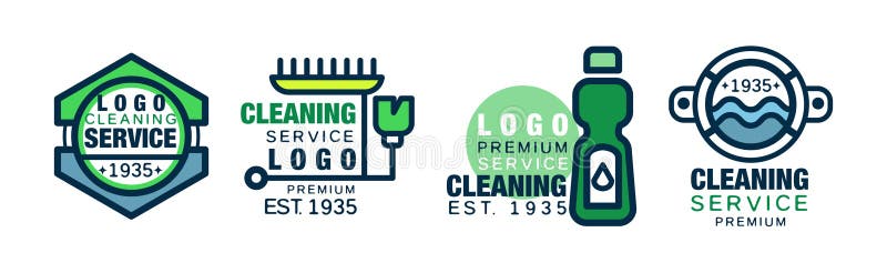 Cleaning Service Premium Quality Logo and Label Design Vector Set Stock ...