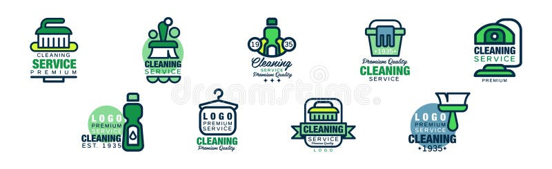 Cleaning Service Premium Quality Logo and Label Design Vector Set Stock ...