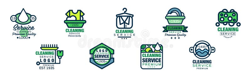 Cleaning Service Premium Quality Logo and Label Design Vector Set Stock ...