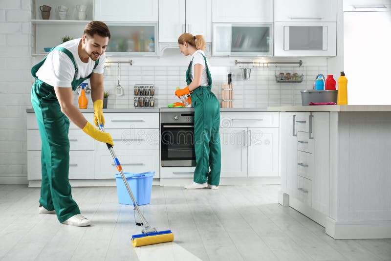 Cleaning Service Team at Work Stock Image - Image of janitor, indoors ...
