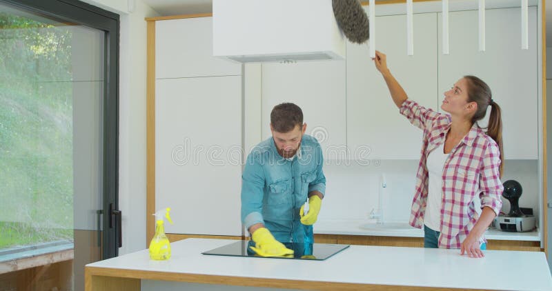 Cleaning Service Team at Work in Kitchen. Stock Photo - Image of ...