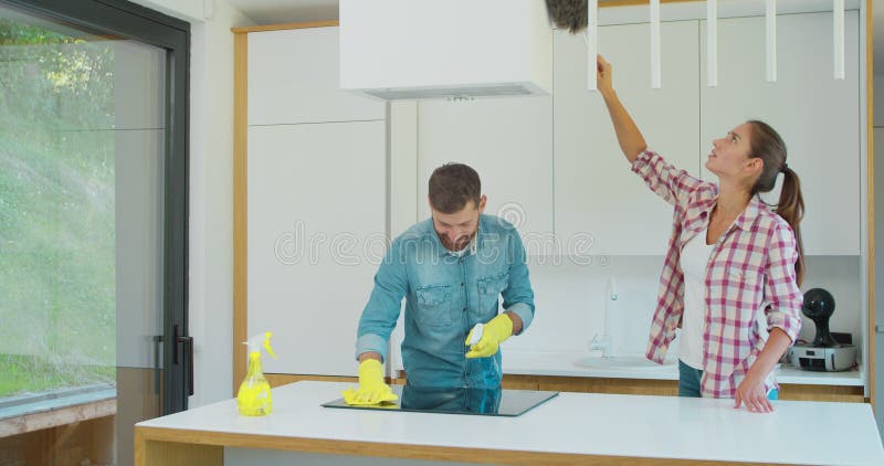 Cleaning Service Team at Work in Kitchen. Stock Image - Image of ...