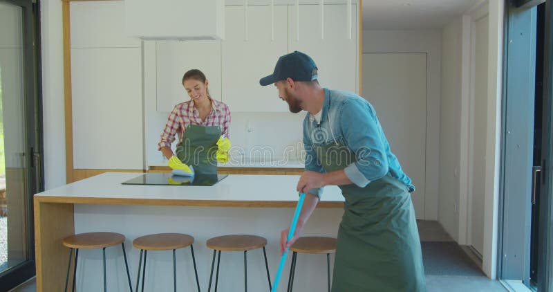 Cleaning Service Team at Work in Kitchen. Stock Image - Image of adult ...
