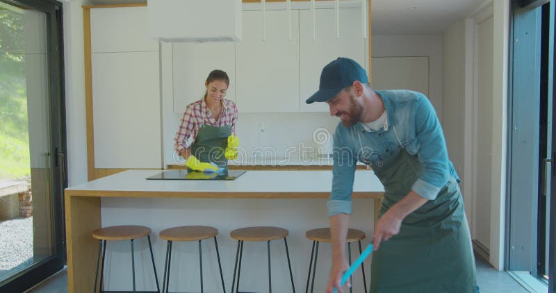 Cleaning Service Team at Work in Kitchen. Stock Image - Image of ...