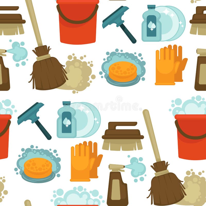 Cleaning Service, Tools and Instruments Seamless Pattern Vector Stock ...