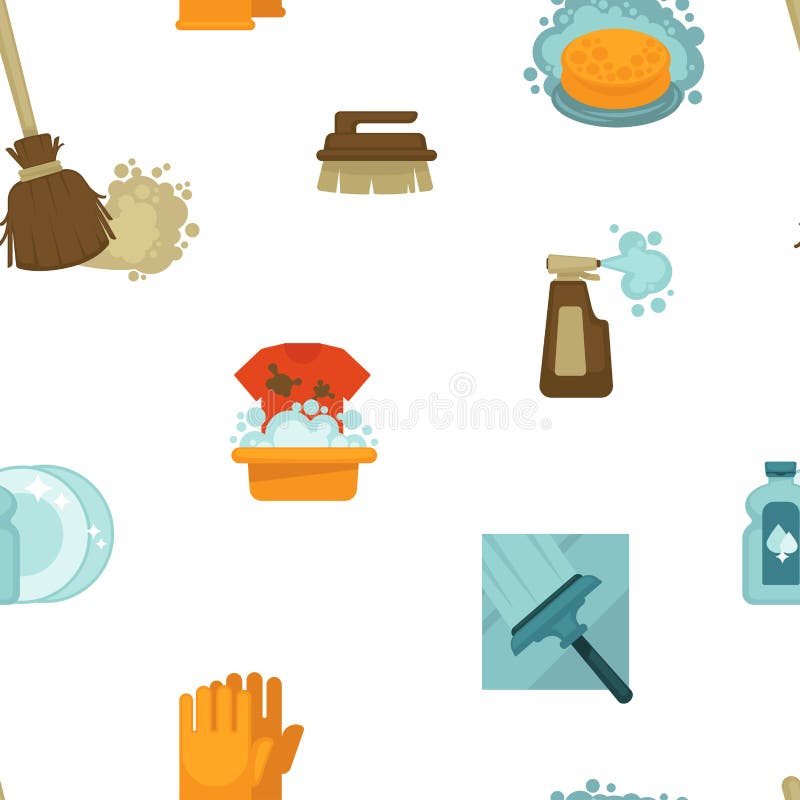 Cleaning Service, Tools and Instruments Seamless Pattern Vector Stock ...