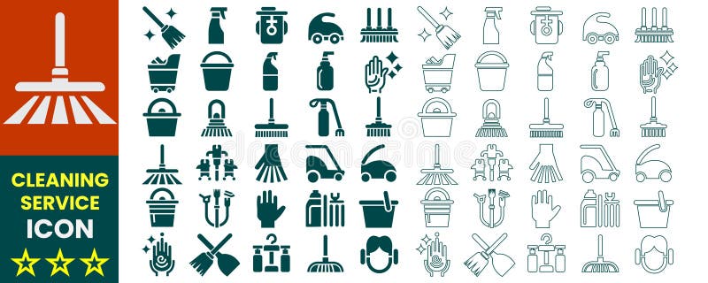 Cleaning Service Vector Icon Set in Editable Line and Shape Style ...