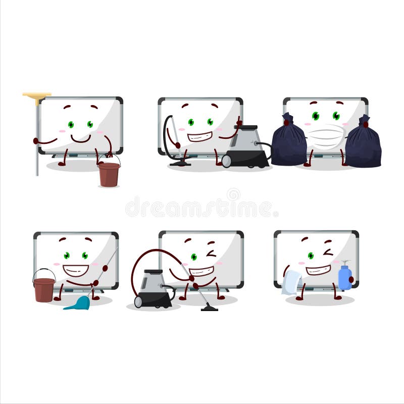 Cleaning Service White Board Cute Cartoon Character Using Mop Stock ...
