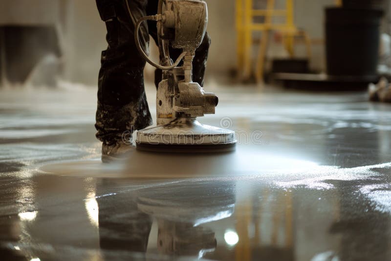 Cleaning Service Worker Polishing Floor with Industrial Buffer Stock ...