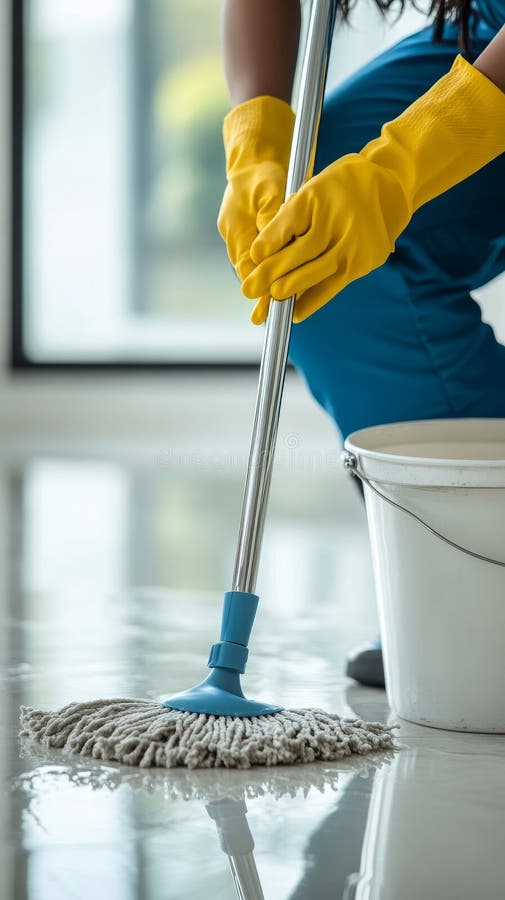 Cleaning Service Worker Washes, Mopping the Floor, Cleaning Floor with ...
