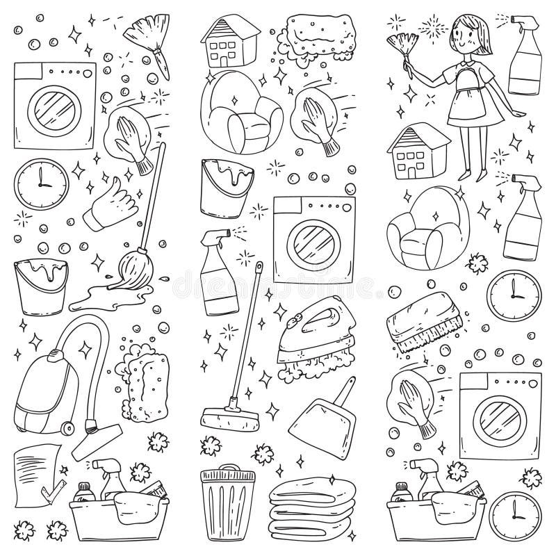 Cleaning Services Company Vector Monochrome Pattern on White Background ...